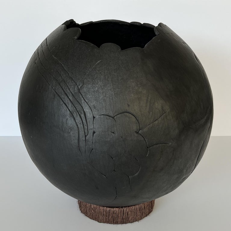 Monumental Abstract Black Ceramic Sphere Vase on Stand at 1stDibs