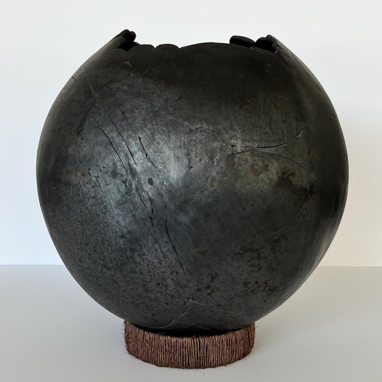 Monumental Abstract Black Ceramic Sphere Vase on Stand at 1stDibs