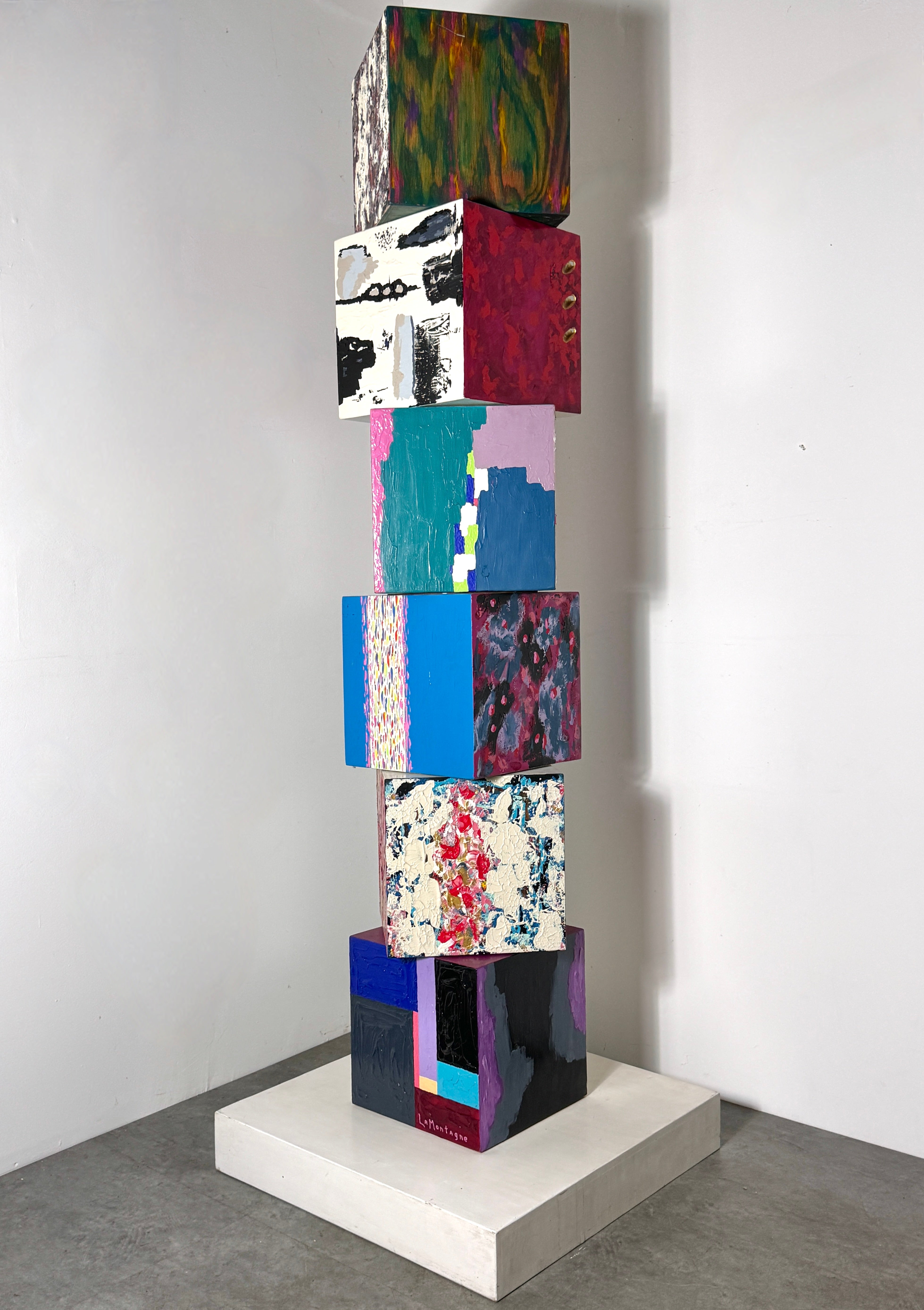 Monumental Abstract Modern Stacked Painted Modular Cube Painting Totem ...