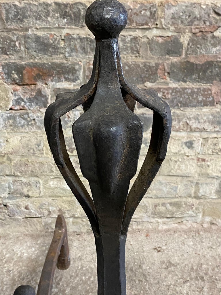 Monumental American Arts and Crafts Andirons and Tools Manner of Samuel ...