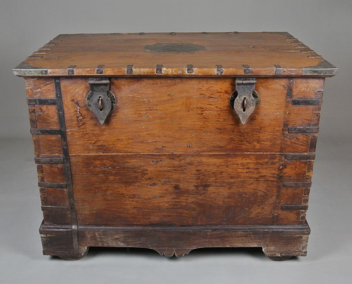 Monumental and Unusual 18th Century Teak and Iron Bound Dowry Chest c ...
