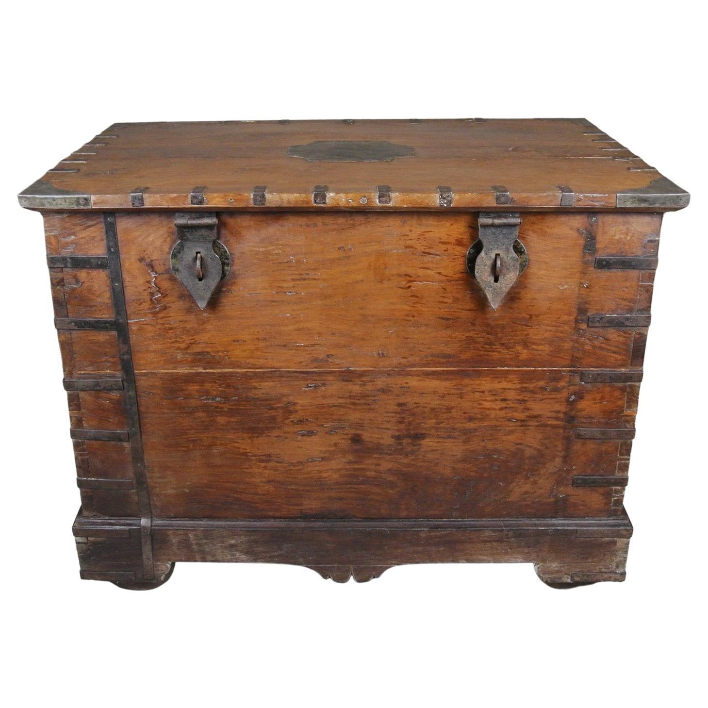 Monumental and Unusual 18th Century Teak and Iron Bound Dowry Chest c ...