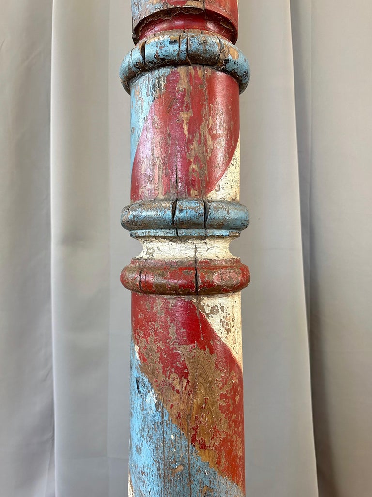 Monumental Antique American Painted Turned Wood Barber Pole, circa 1875 ...