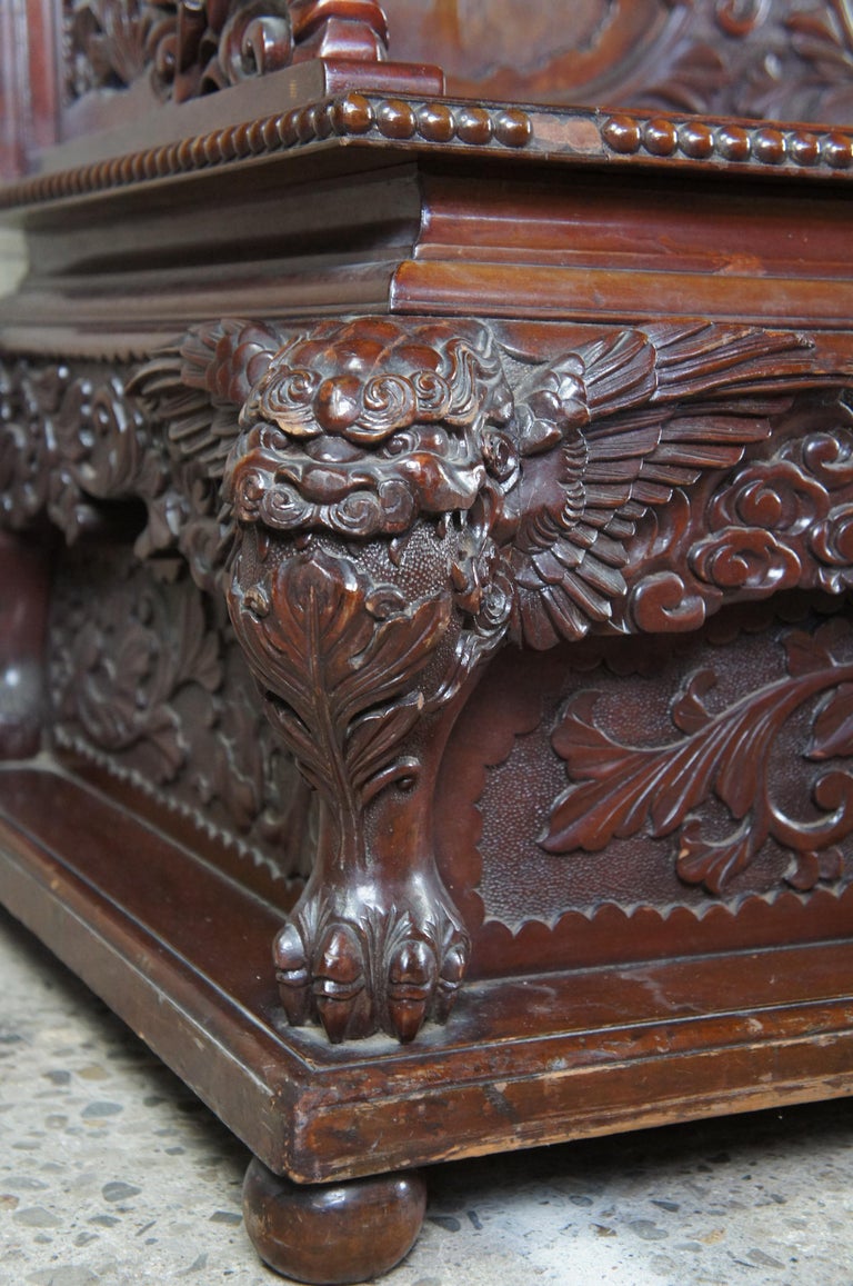 Monumental Antique Imperial Meiji Japanese Dragon Carved Bench Trunk ...