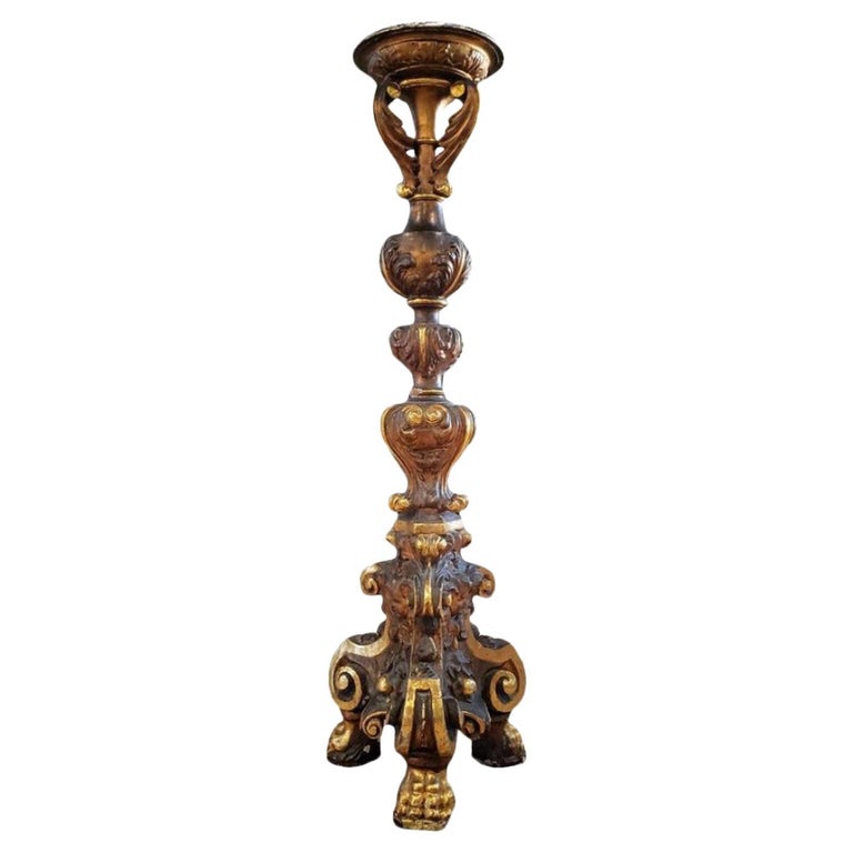 Monumental Antique Italian Baroque Giltwood Pedestal Torchiere at 1stDibs