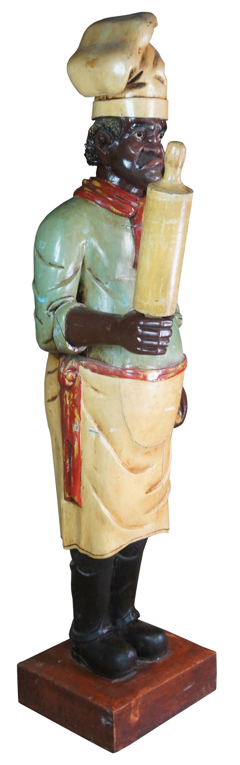 Monumental Antique Life Size French Carved Folk Art Restaurant Chef ...