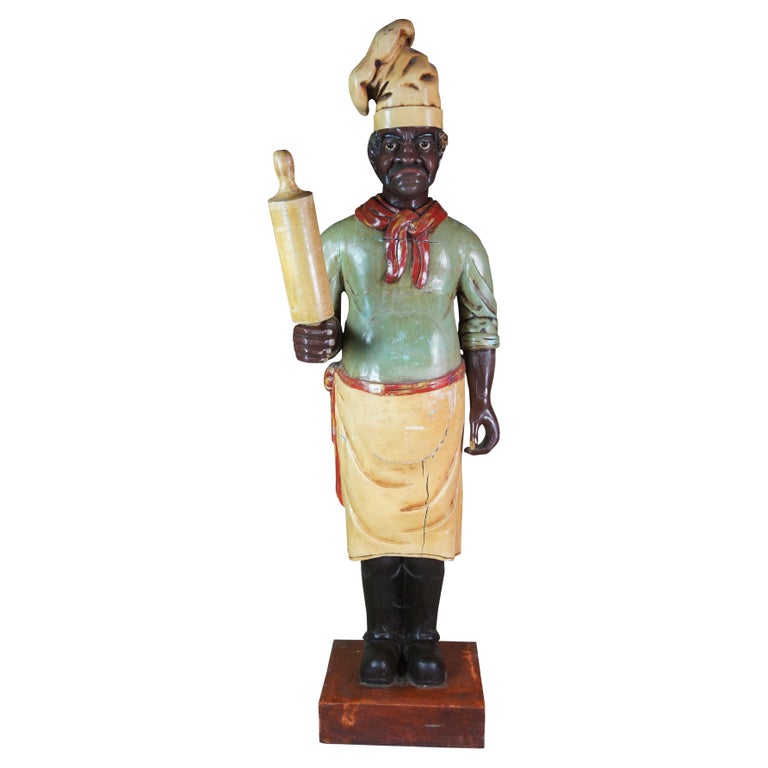 Monumental Antique Life Size French Carved Folk Art Restaurant Chef ...