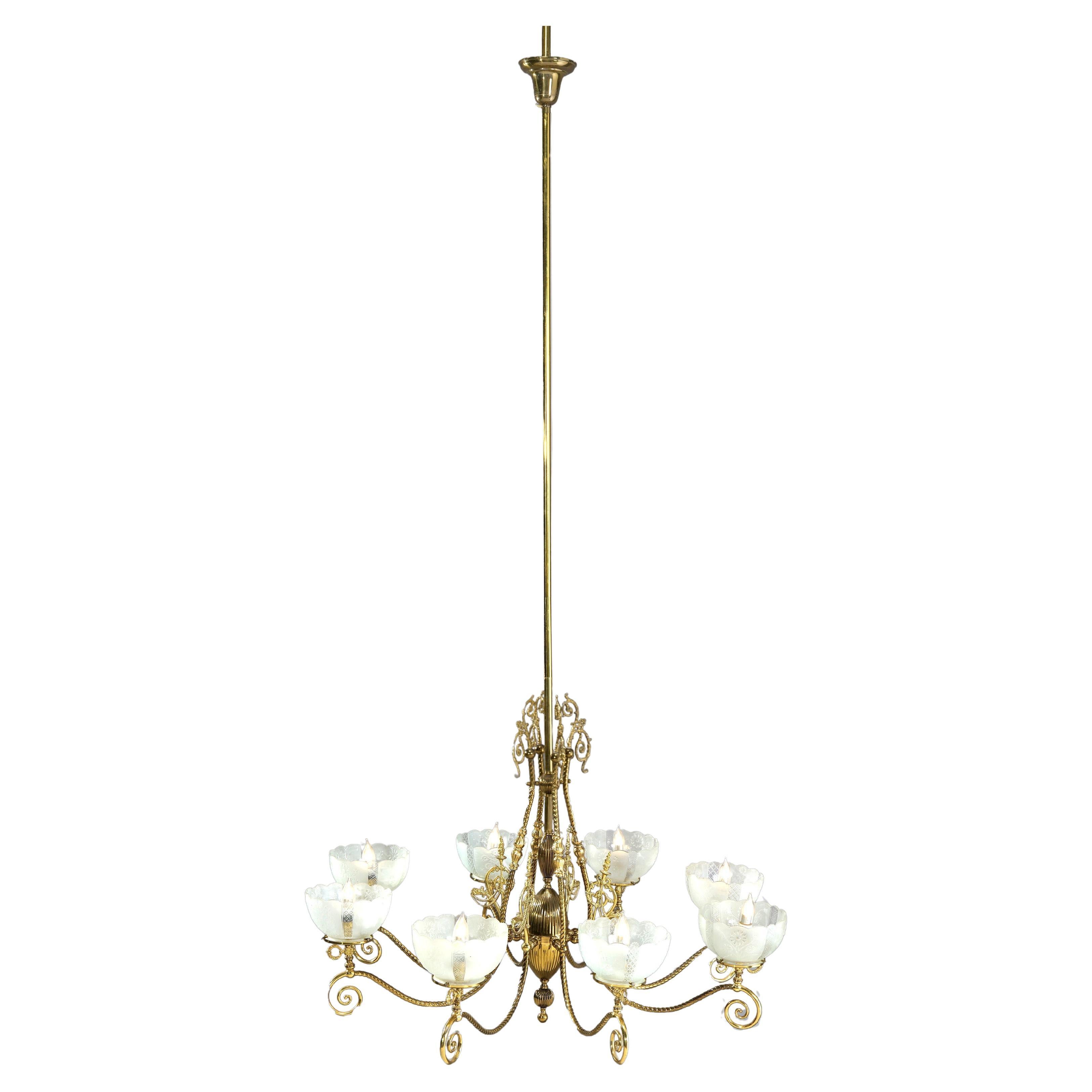 Four Arm Victorian Gas Chandelier, Aesthetic Style at 1stDibs