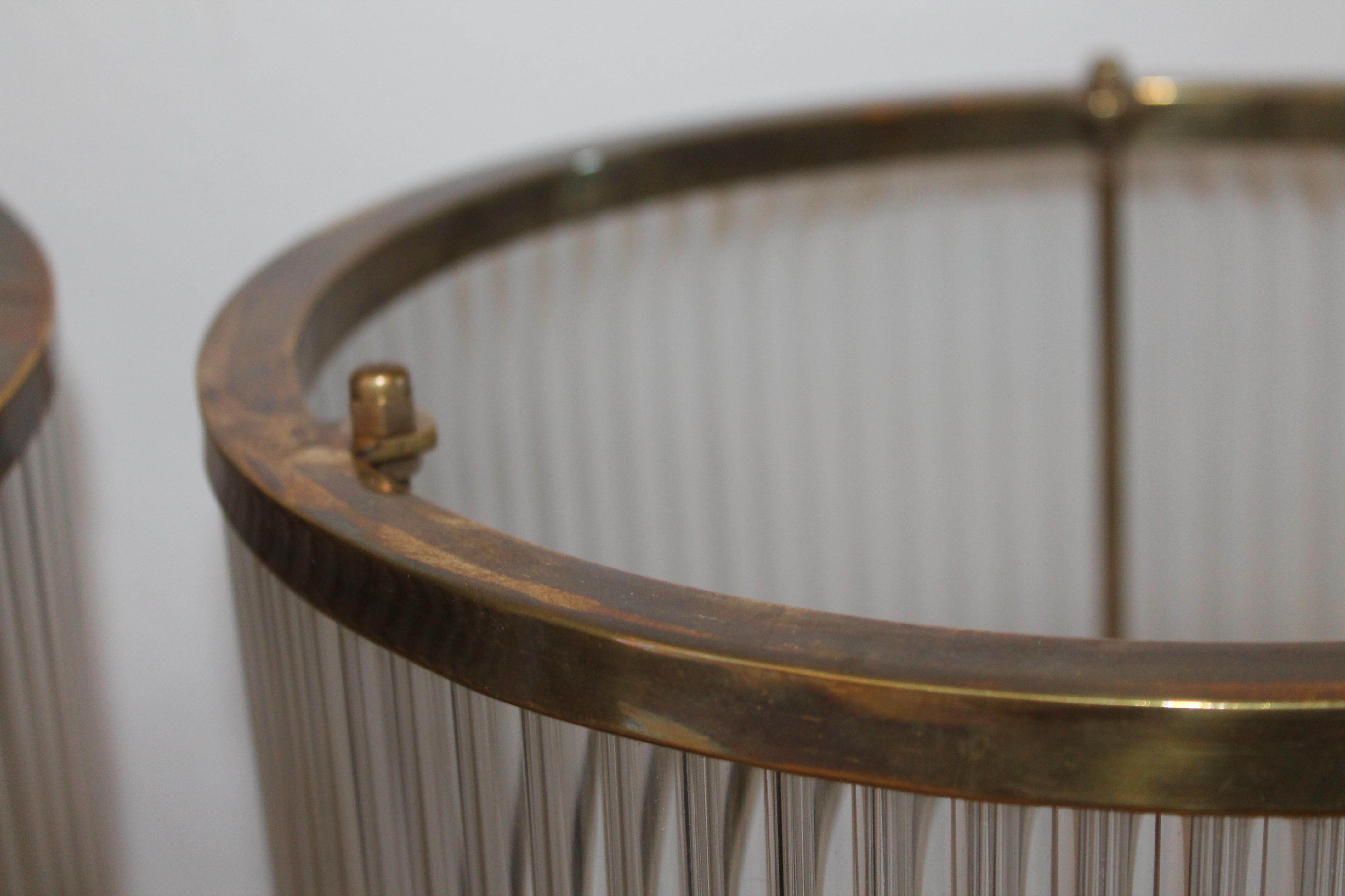 Monumental Art Deco Glass Rod and Brass Table Lamps For Sale at 1stDibs