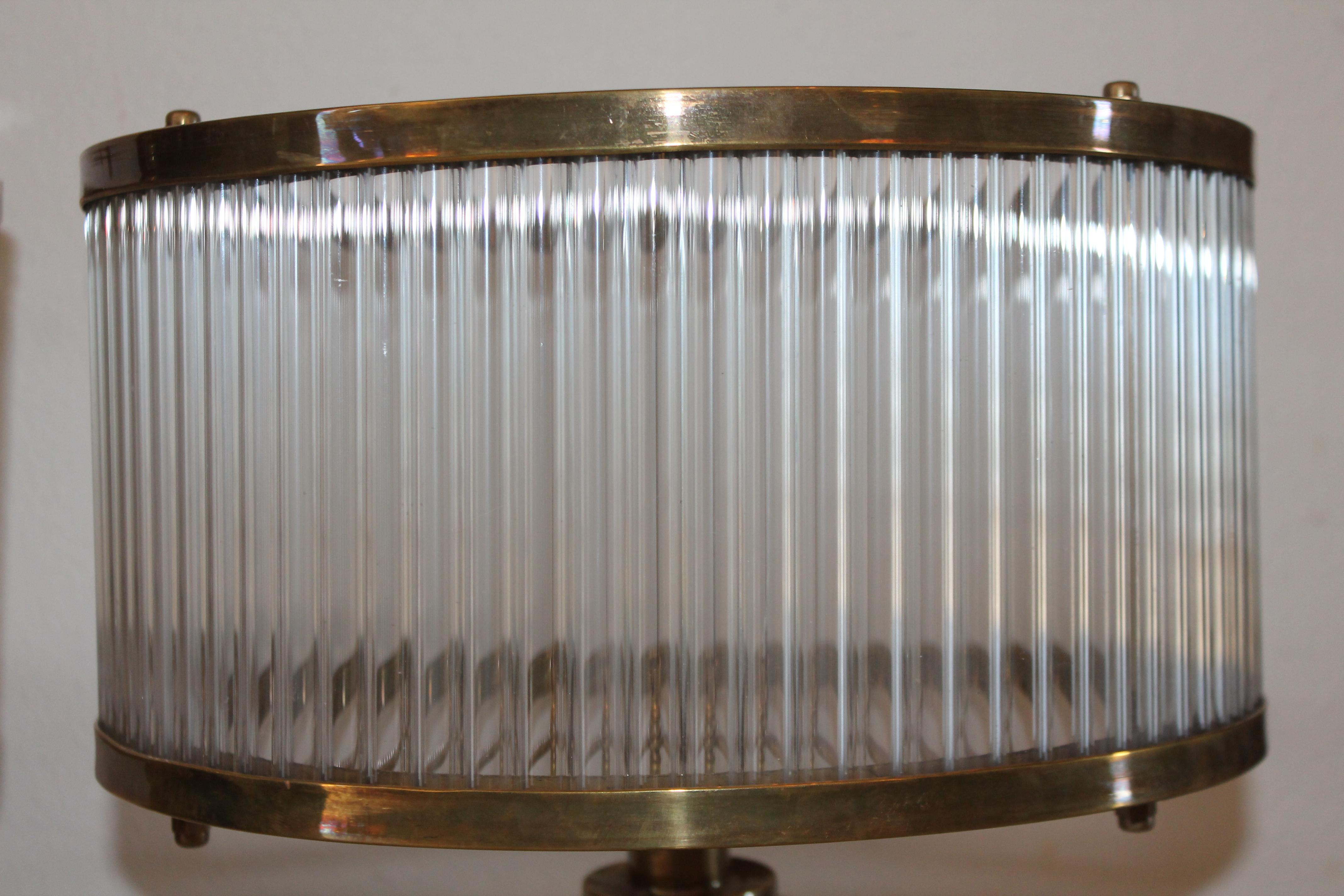 Monumental Art Deco Glass Rod and Brass Table Lamps For Sale at 1stDibs