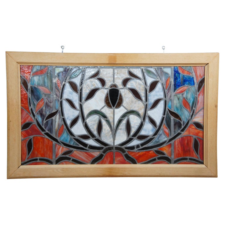 Monumental Arts and Crafts Leaded Stained Glass Transom Window Hanging ...