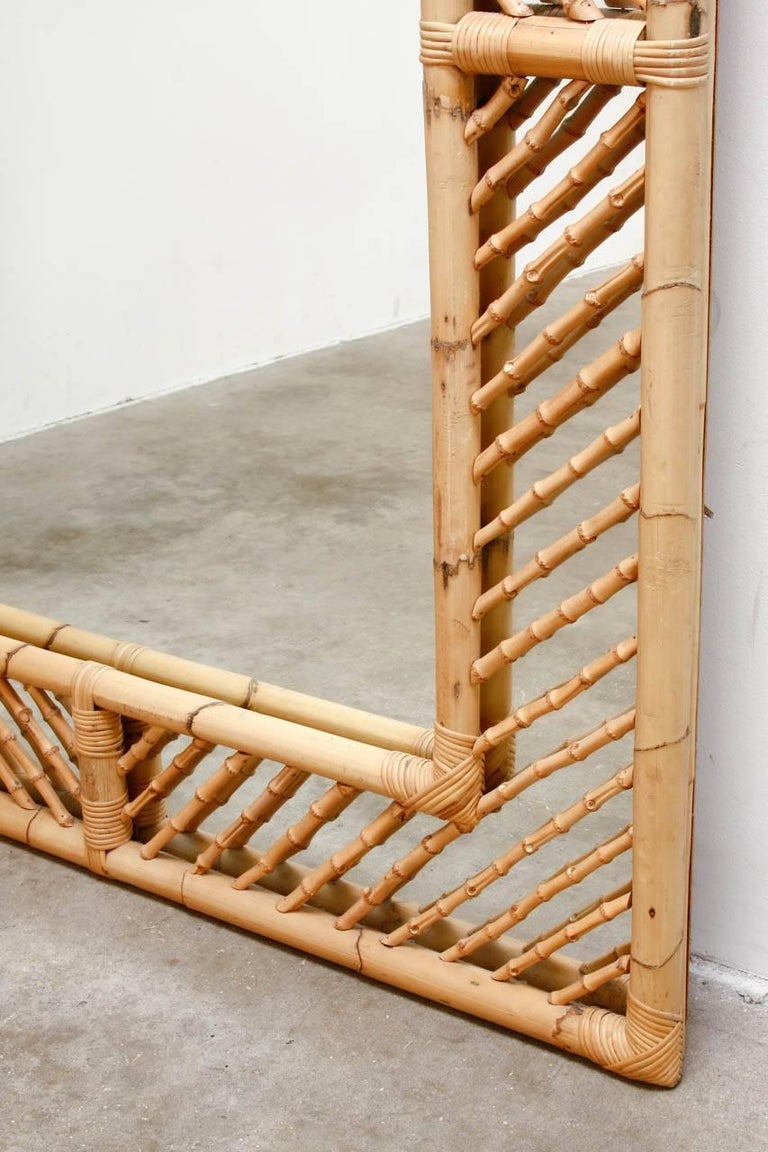 Monumental Bamboo Mirror with Geometrical Fretwork at 1stDibs