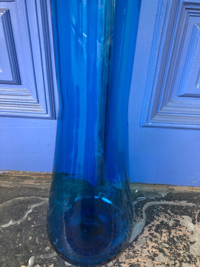 Monumental Blenko Blue Floor Vase, Mouth Blown from the Early 1970s at ...
