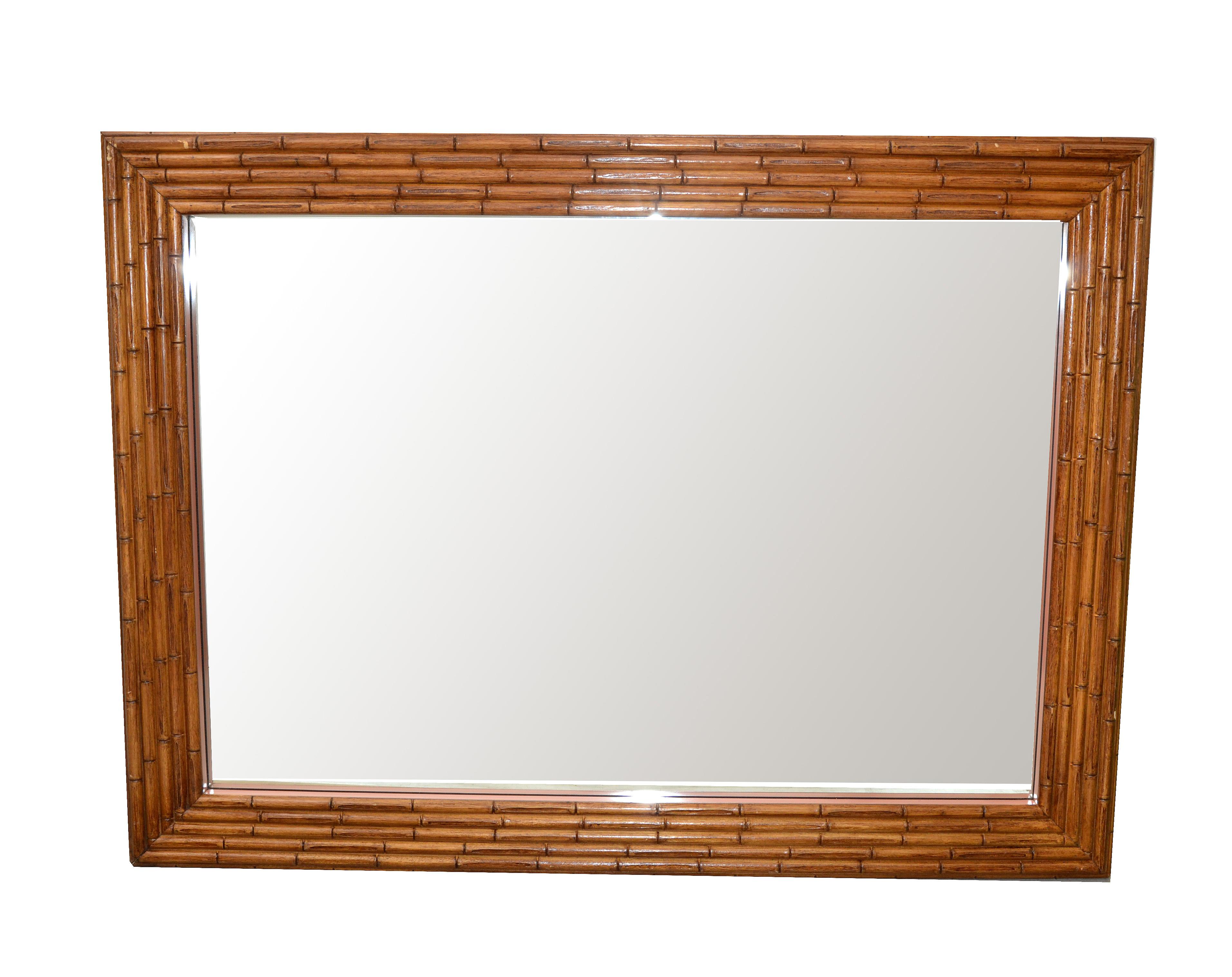Monumental Bohemian Rectangular Wall Mirror Wood Backing Mid-Century ...