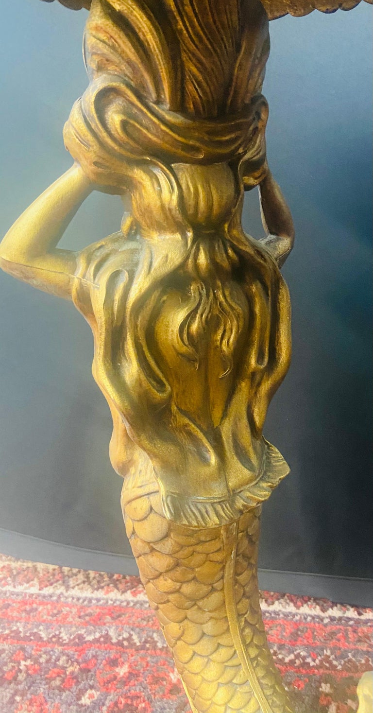 Monumental Brass Myth Mermaid Sculptural and Marble Top Side or End ...