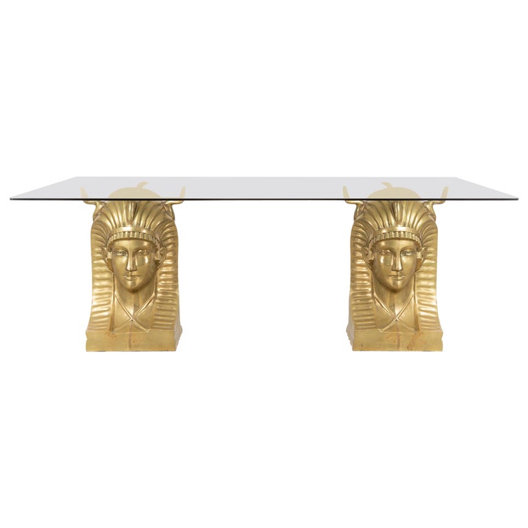 Monumental Brass Pharaoh’s Head Dining Table For Sale at 1stDibs
