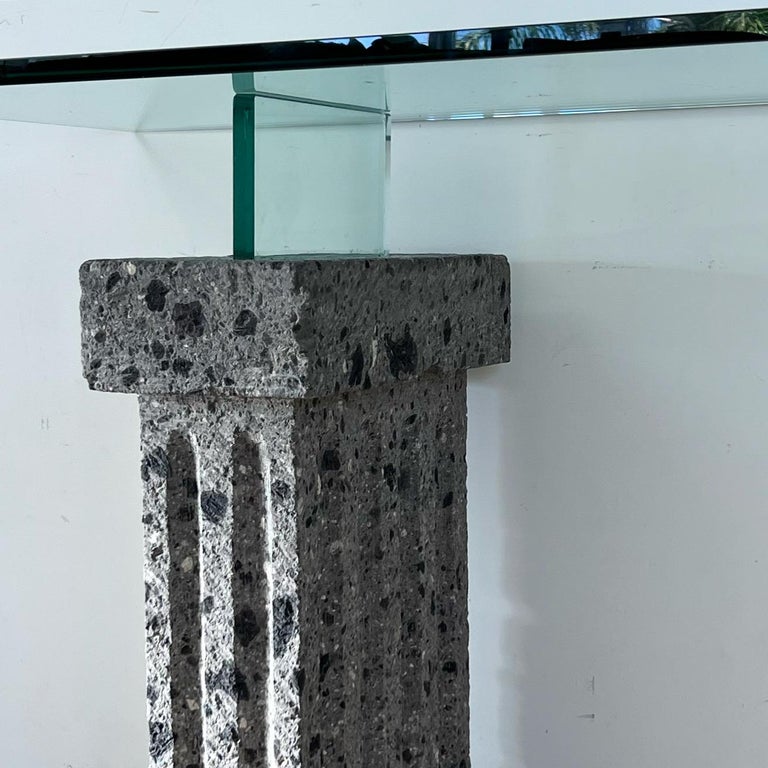 Monumental Brutalist Neoclassical Stone and Glass Console Table, 1970s ...