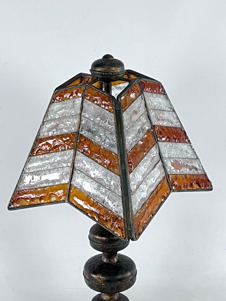 Monumental Brutalist Thick Glass and Metal Table Lamp by Longobard ...