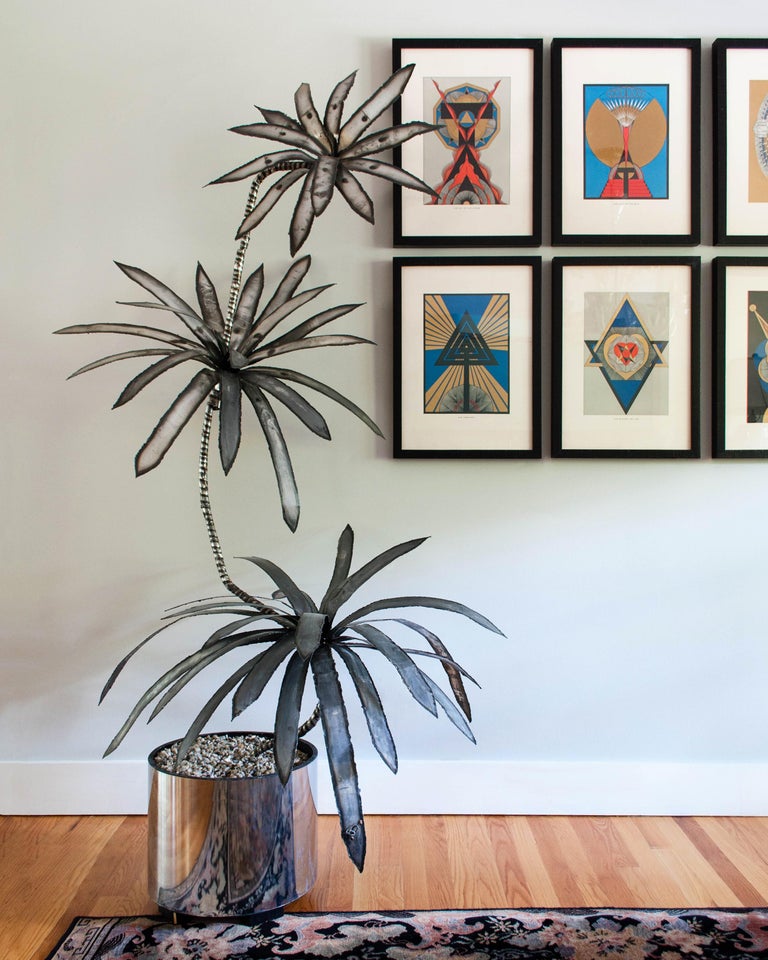 Monumental Brutalist Torch Welded Metal Palm Tree Sculpture For Sale at ...