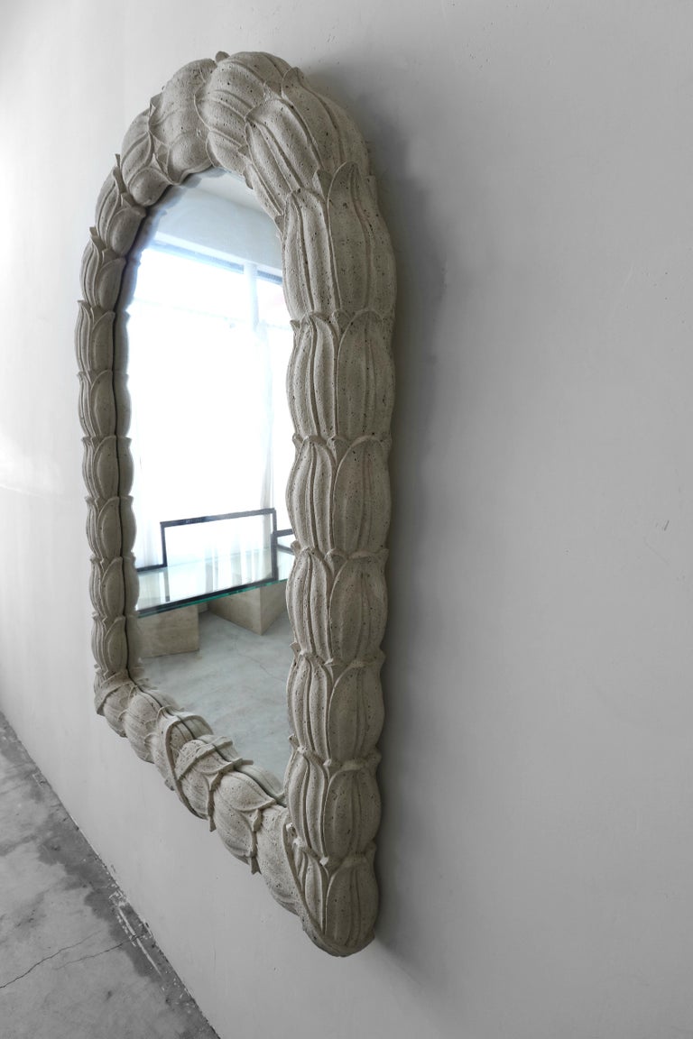 Monumental Carved Relief Stone Wall Mirror For Sale at 1stDibs