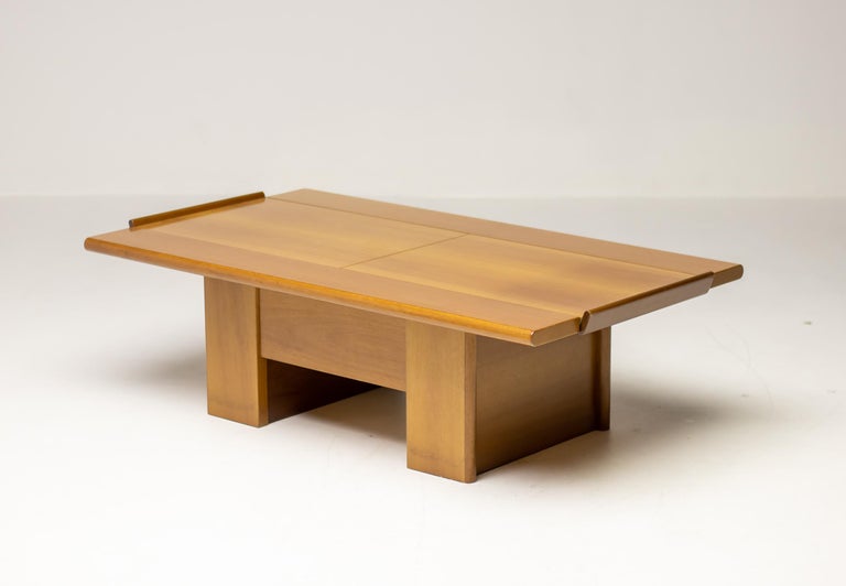 Monumental Cherry Coffee Table with Sliding Top For Sale at 1stDibs