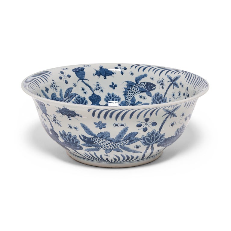 Monumental Chinese Blue and White Ocean Bowl at 1stDibs