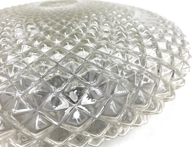 Monumental Crystal Pattern Clear Glass Flush Mount Ceiling Light, 1960s ...