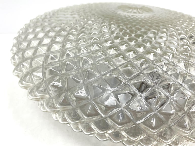 Monumental Crystal Pattern Clear Glass Flush Mount Ceiling Light, 1960s ...