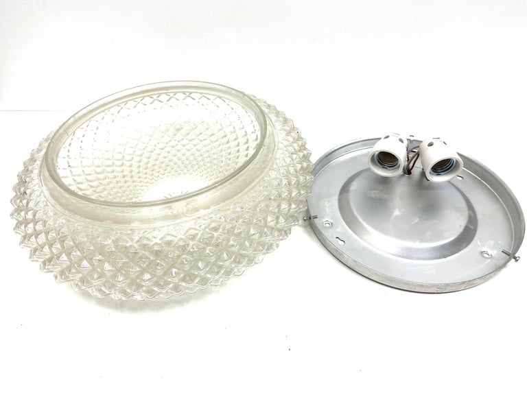 Monumental Crystal Pattern Clear Glass Flush Mount Ceiling Light, 1960s ...