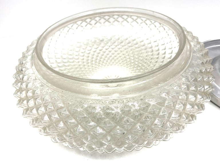 Monumental Crystal Pattern Clear Glass Flush Mount Ceiling Light, 1960s ...