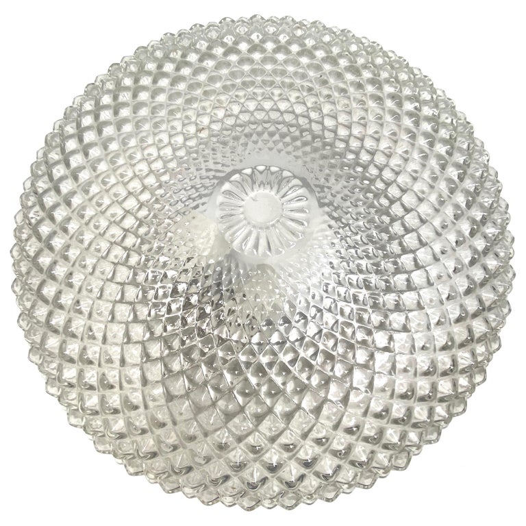 Monumental Crystal Pattern Clear Glass Flush Mount Ceiling Light, 1960s ...