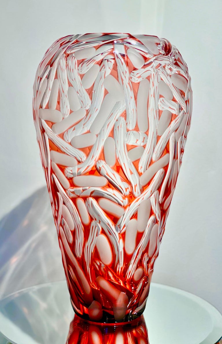 Monumental Czech Bohemian Contemporary Carved Art Glass Vase by, Lucas ...