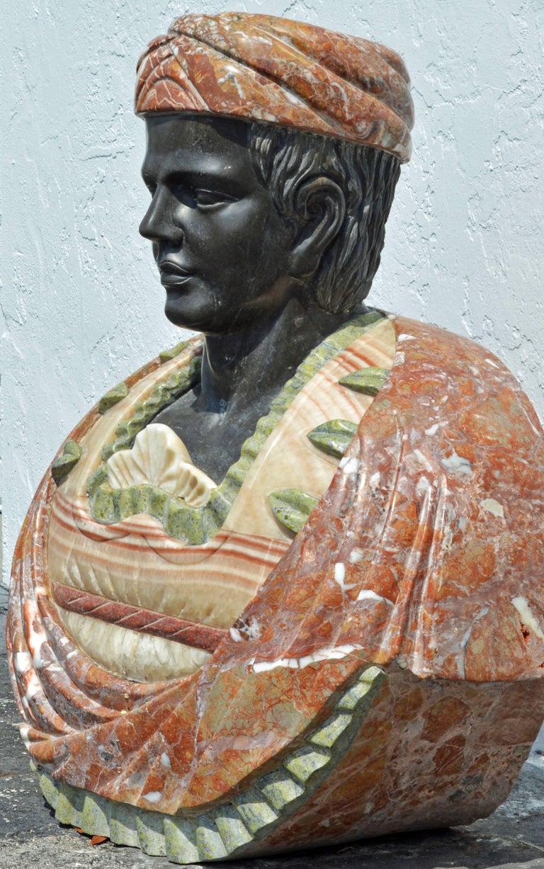 Monumental Decorative Marble Bust of Oriental Dignitary Wearing Turban ...