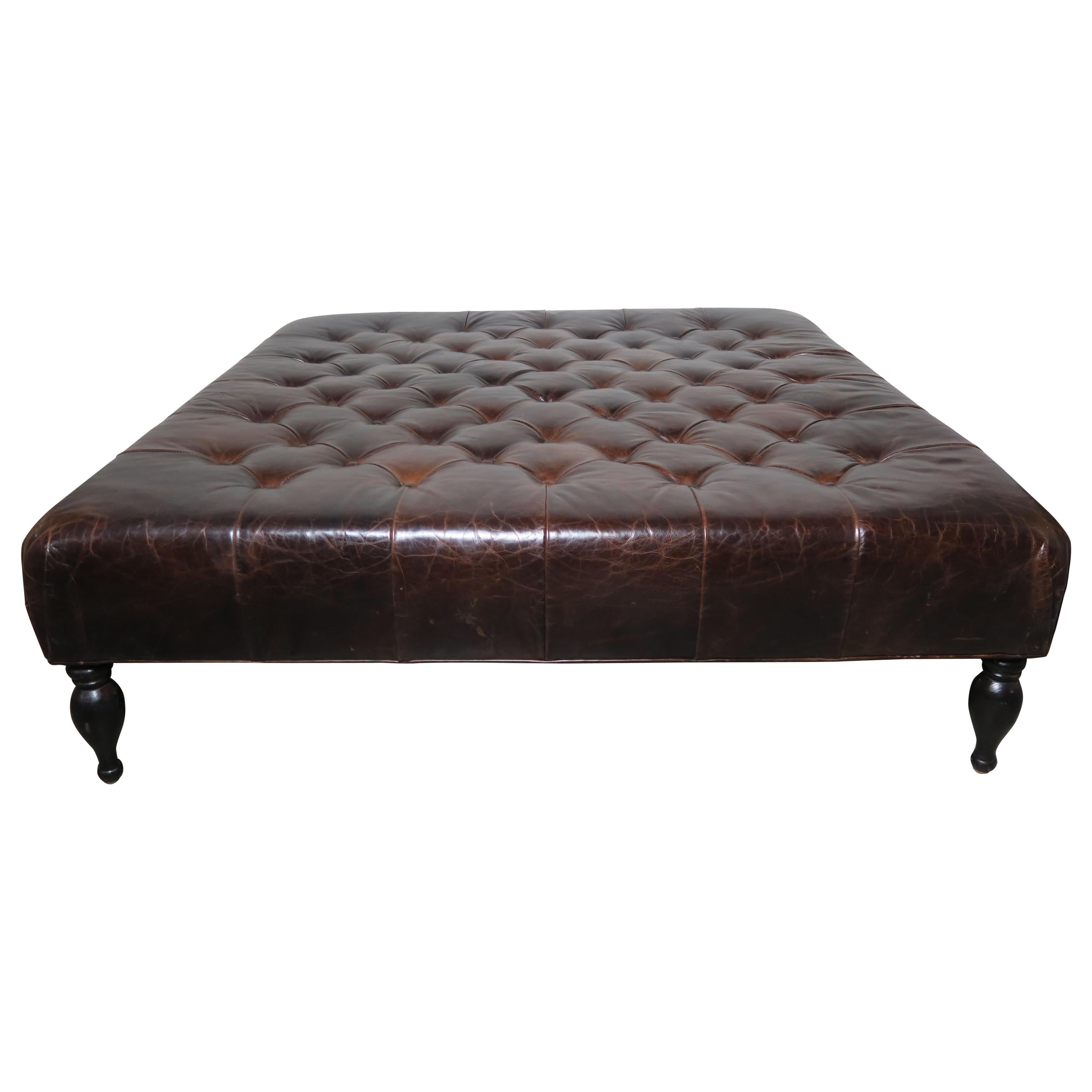 Monumental English Chestnut Leather Tufted Ottoman at 1stDibs ...