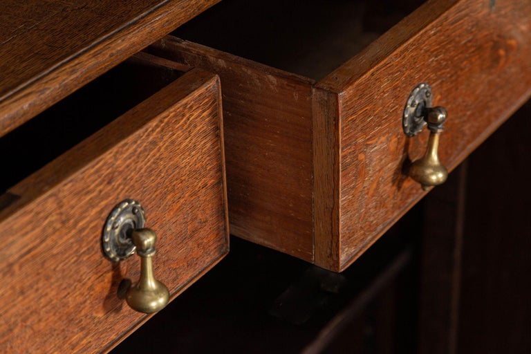 Monumental English Oak Glazed Breakfront Display Cabinet / Bookcase For ...