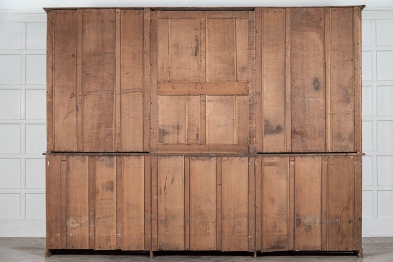 Monumental English Oak Glazed Breakfront Display Cabinet / Bookcase For ...