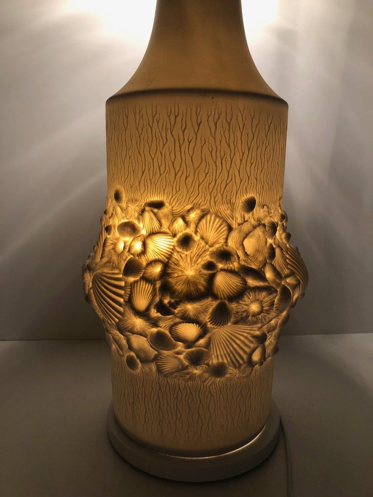 Monumental Fossil Shell Table Lamp Foot Bisque Porcelain, 1960s Kaiser ...