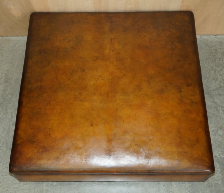 Monumental George Smith Brown Leather Footstool Bench Seat at 1stDibs