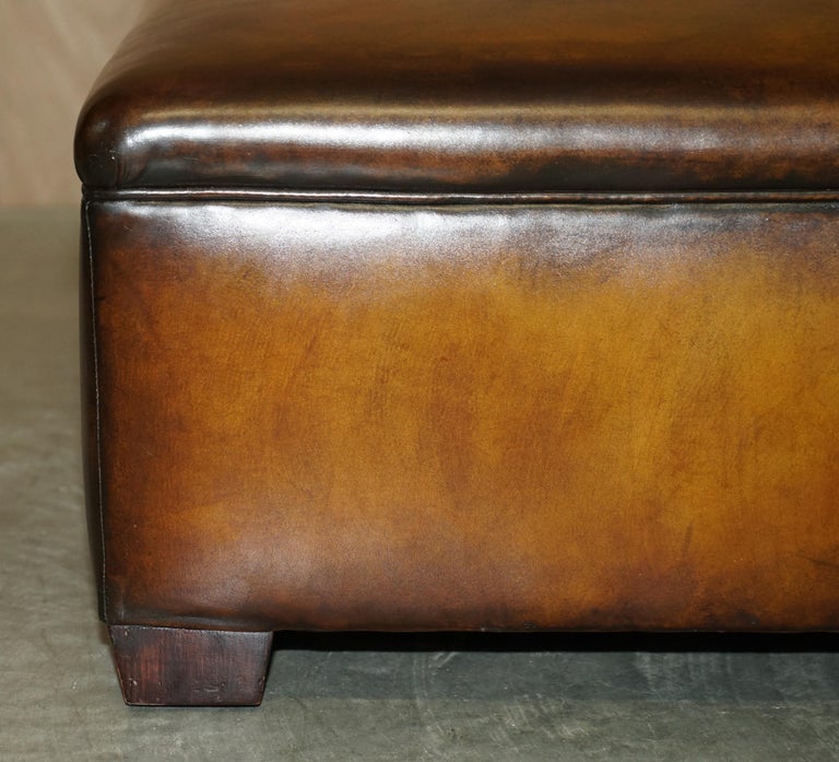 Monumental George Smith Brown Leather Footstool Bench Seat at 1stDibs