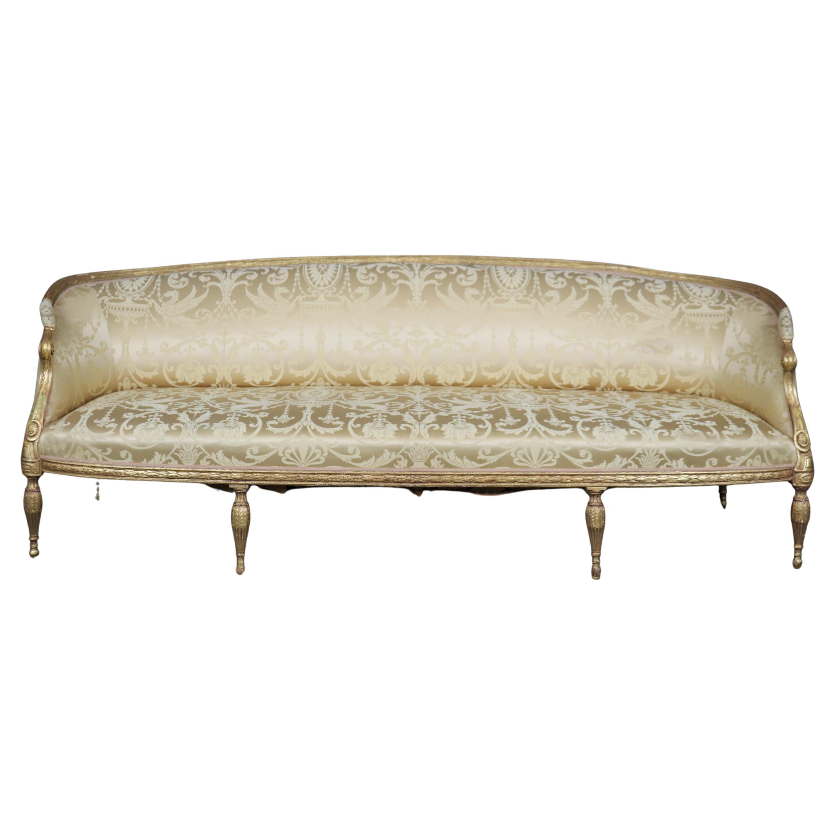 Monumental Gilded Meticulously Carved French Louis XVI Sofa Silk ...