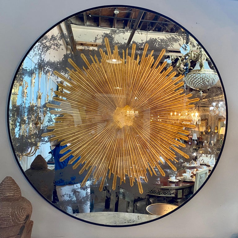 Monumental Gilt Gold and Silver Glass Sunburst Mirrors or Table Top ...