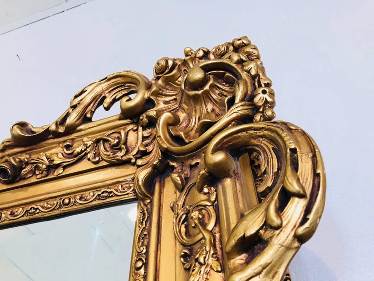 Monumental Gold Craved Framed Beveled Mirror at 1stDibs