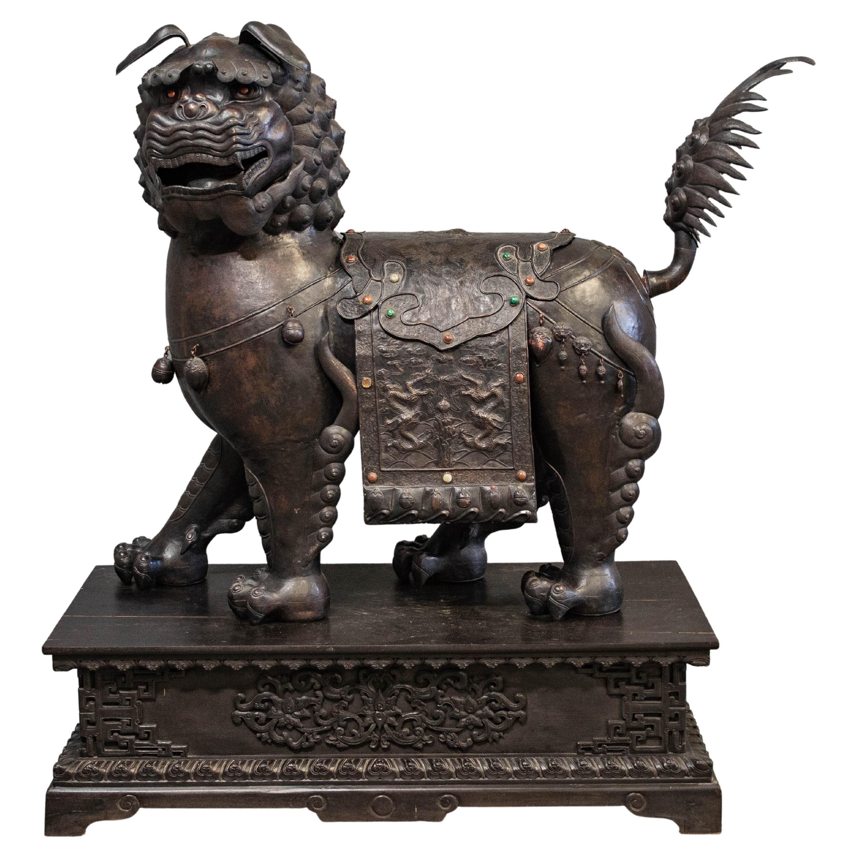 Monumental Hammered Copper Chinese Foo Dog For Sale at 1stDibs