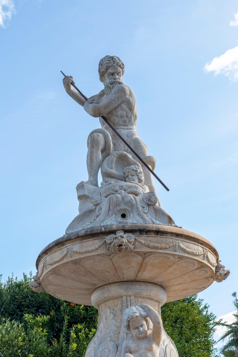 Monumental Hand-Carved Marble Fountain of Neptune with Horses with ...