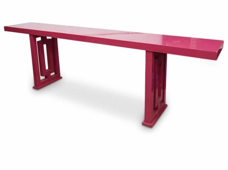 Monumental Hollywood Regency Pink Lacquered Altar Table For Sale at 1stDibs