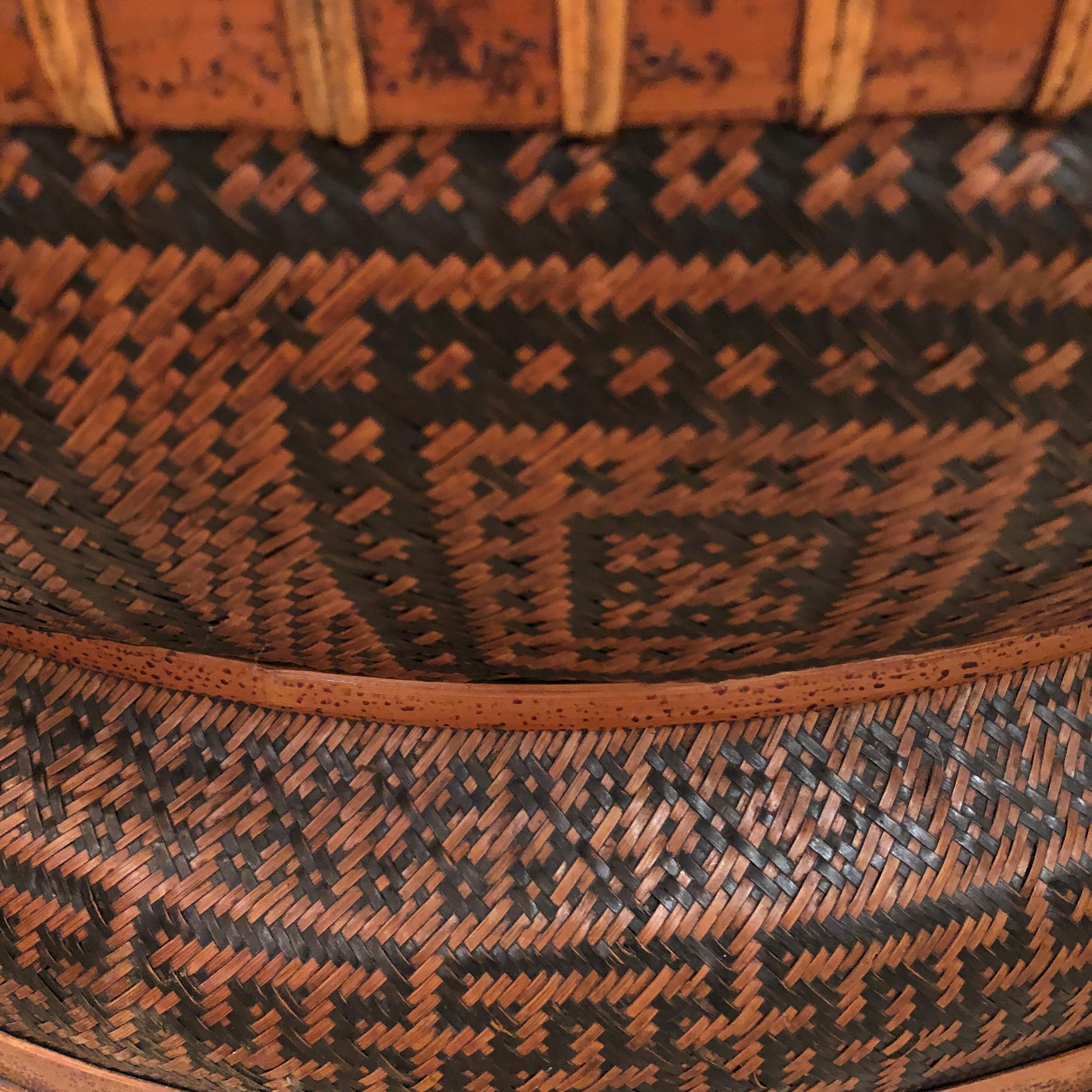 Monumental Huge Asian Inspired Round Basket For Sale at 1stDibs