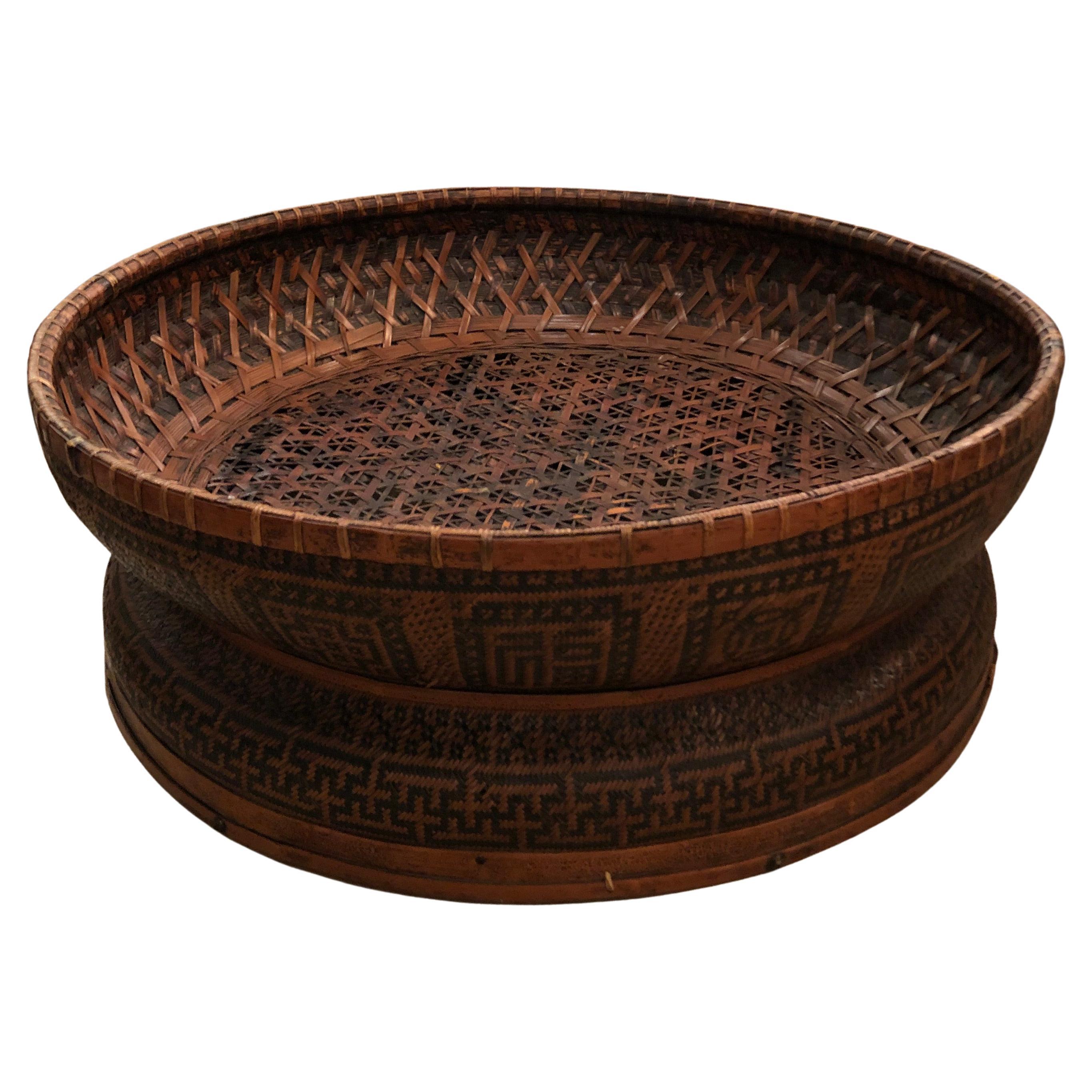 Monumental Huge Asian Inspired Round Basket For Sale at 1stDibs