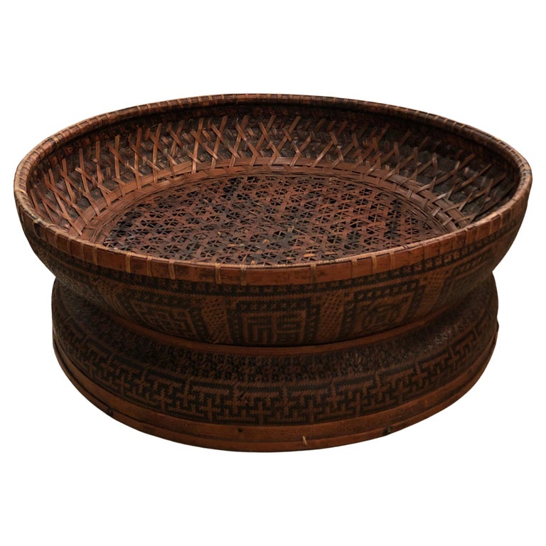 Monumental Huge Asian Inspired Round Basket For Sale at 1stDibs