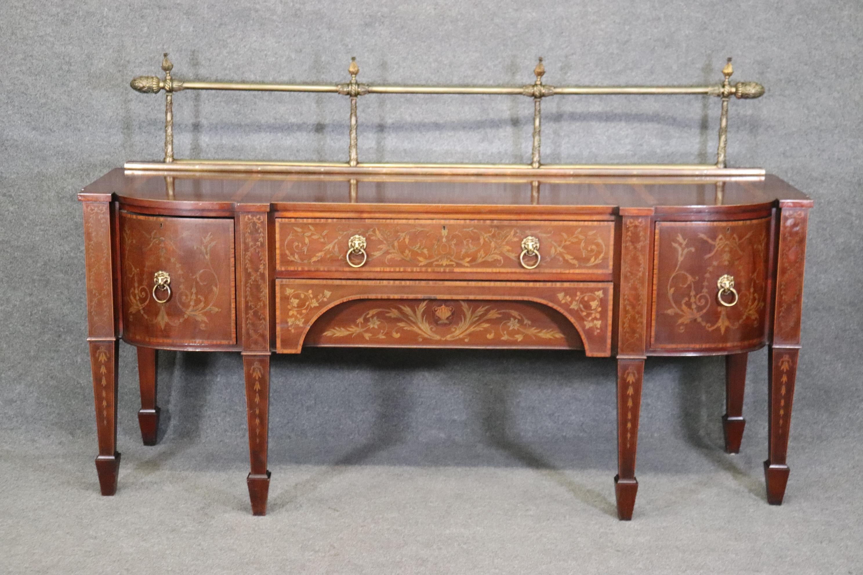 Monumental Inlaid English Antique Mahogany Sideboard With Brass Gallery ...