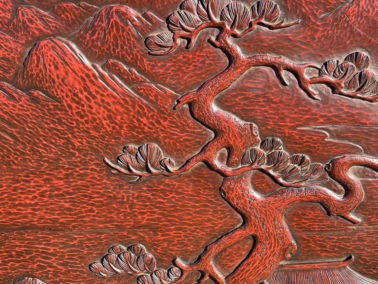 Monumental Japanese Bas Relief Carving on Natural Wood Slab For Sale at ...